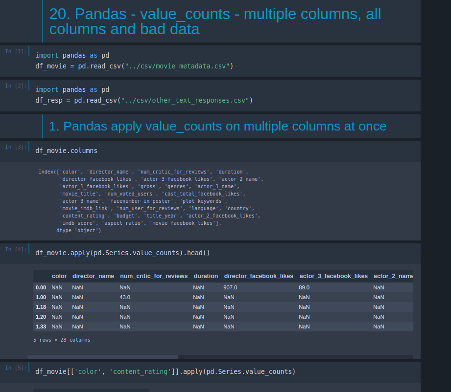 Pandas Value counts Multiple Columns All Columns And Bad Data