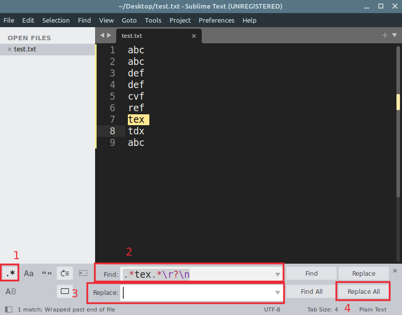Use Regex To Remove Lines Containing Word In Sublime